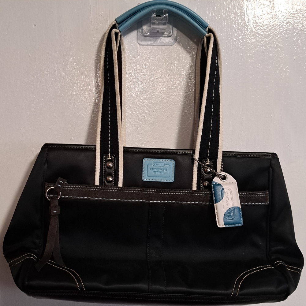 Coach Authentic Purse Black With Turquoise Leather An… - Gem